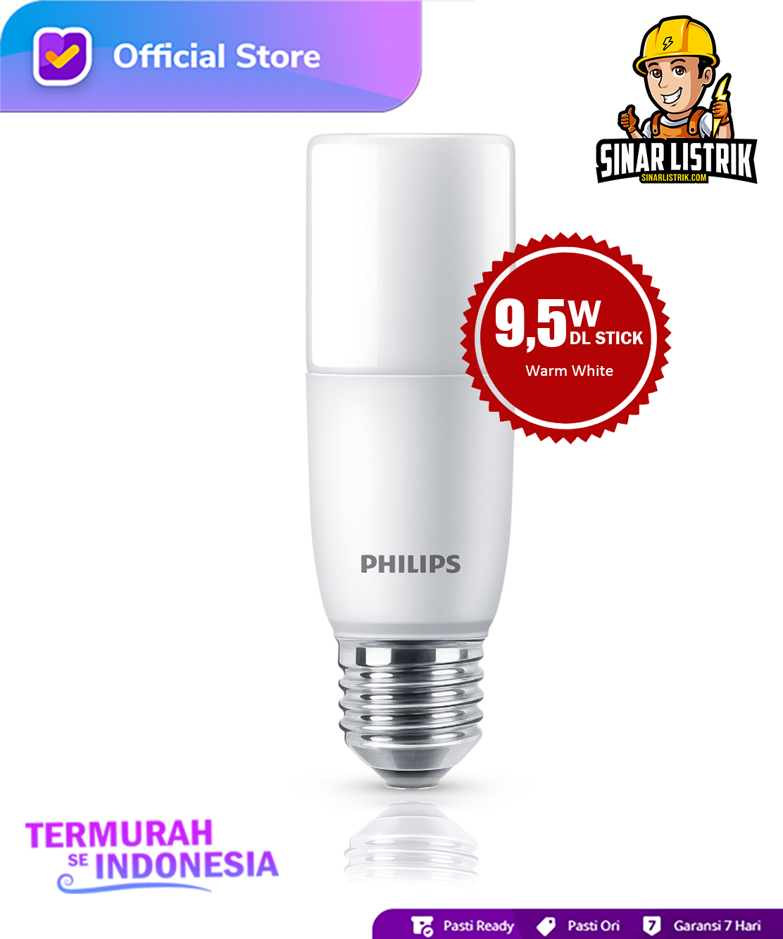 Lampu LED DL STICK 9.5W Warm White Bulb Termurah