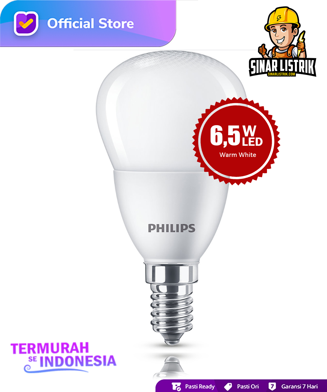 Lampu Philips LED E14 6.5W Warm White Bulb Termurah
