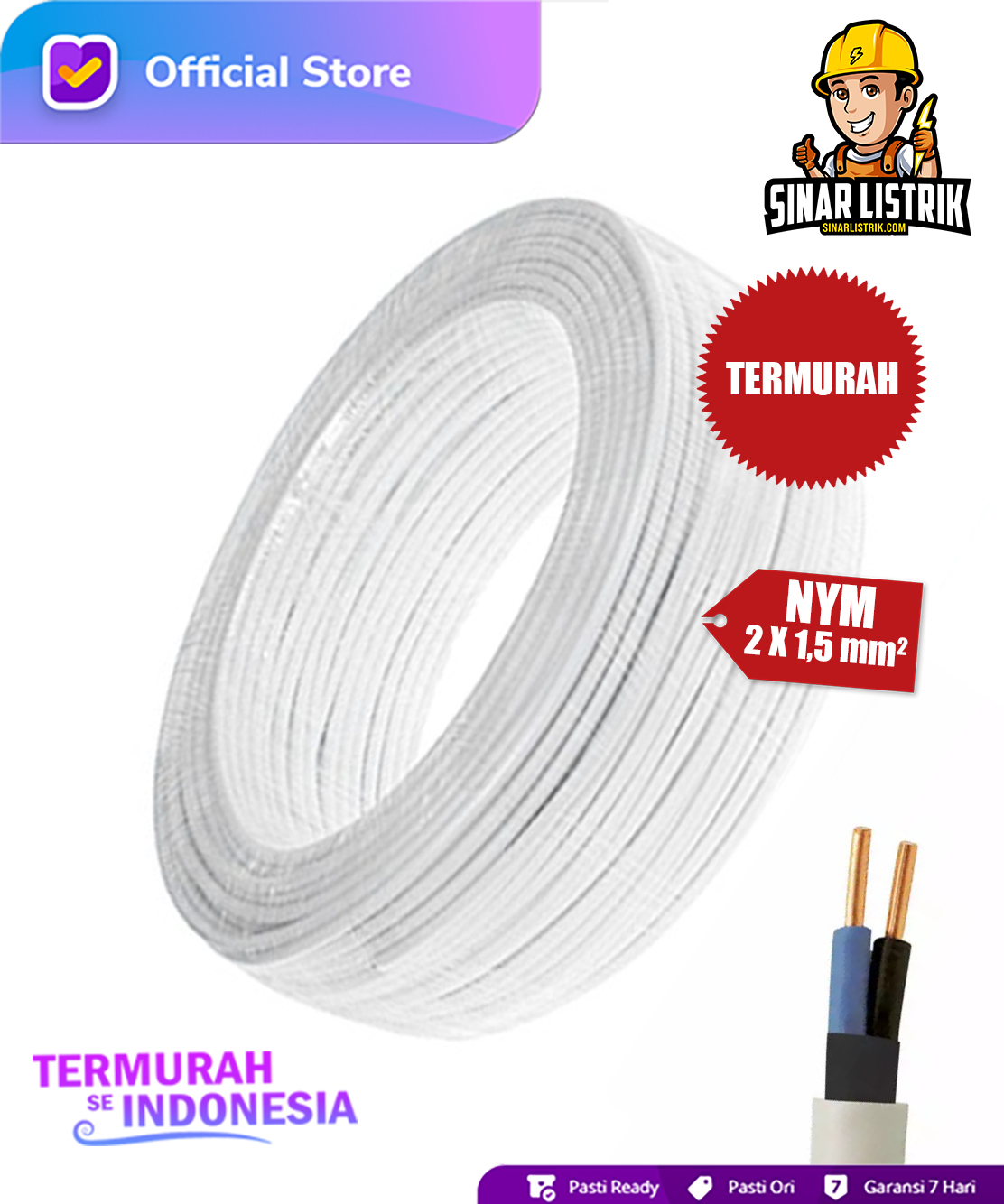 Kabel NYM Isi 2X1.5 mm2 Jembo B-06P-SN-LK Termurah