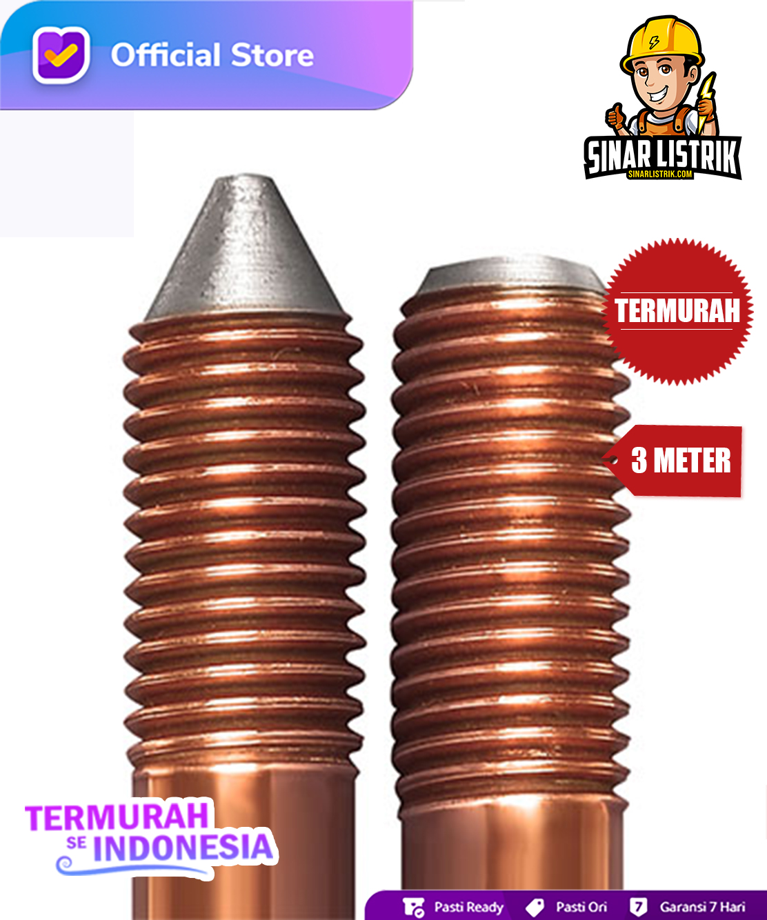 Ground Rod / Copper rod Anti Petir 3 Meter Berkualitas