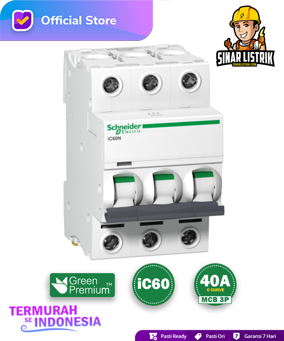 MCB Schneider Acti9 iC60 3P 40A C curve 6 kA