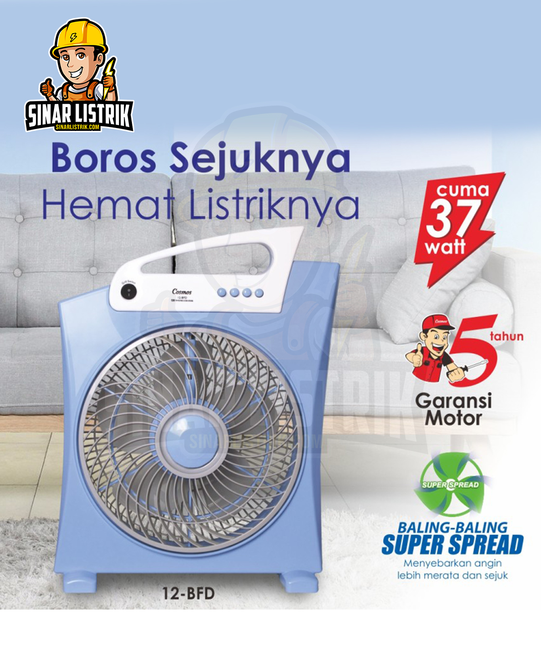 Box Fan Cosmos 12 BFD / Desk Fan 12-BFD / Kipas Angin Kotak 12BFD