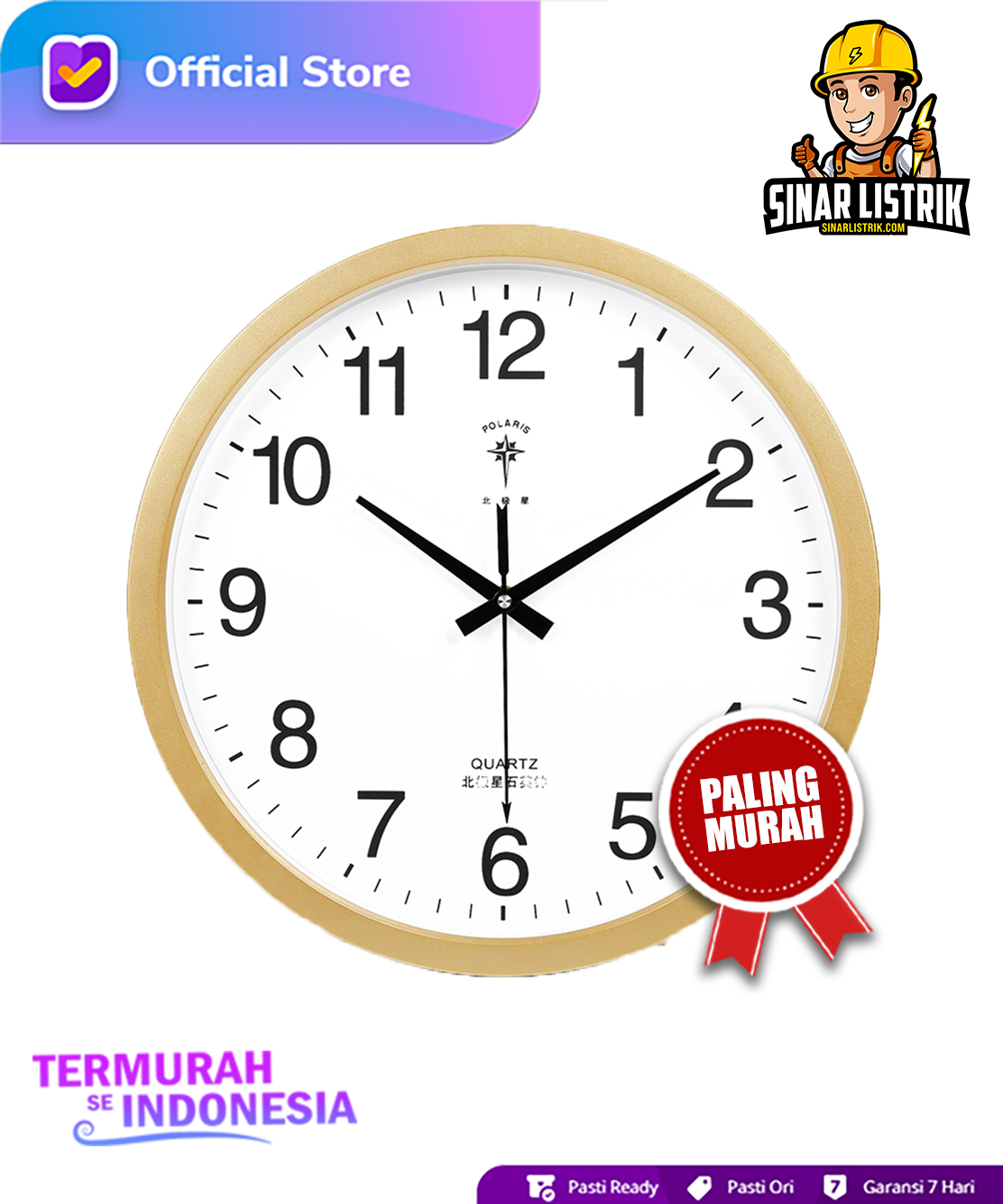 Jual Jam Dinding Quartz 30cm Kuning Muda Termurah Seindonesia