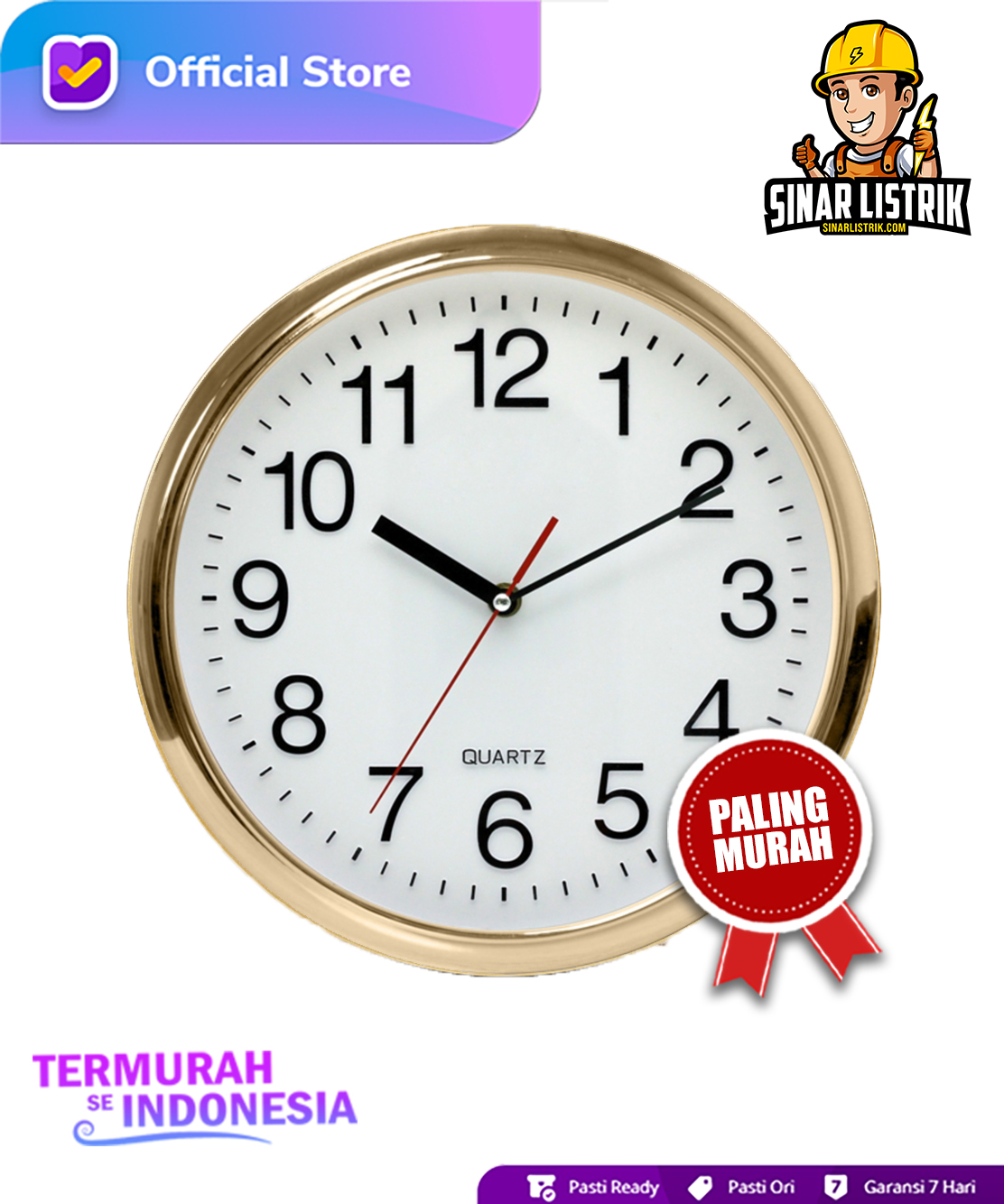 Jual Jam Dinding Quartz 32cm Chrome Emas Termurah Seindonesia