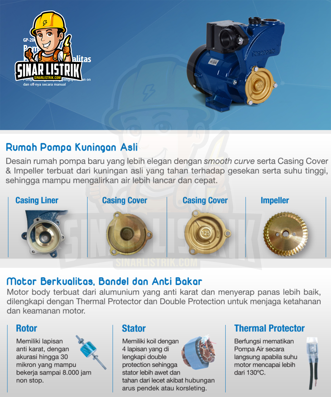 Jual Pompa Air Panasonic 200W Non Auto Pump Termurah