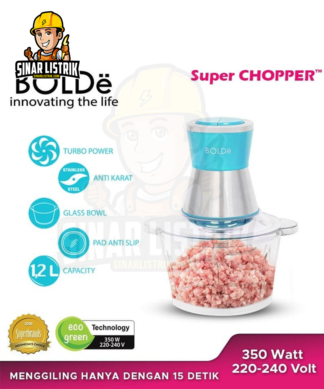 Bolde Chopper Super 2L Food Processor Coper stainless Gilingan Daging