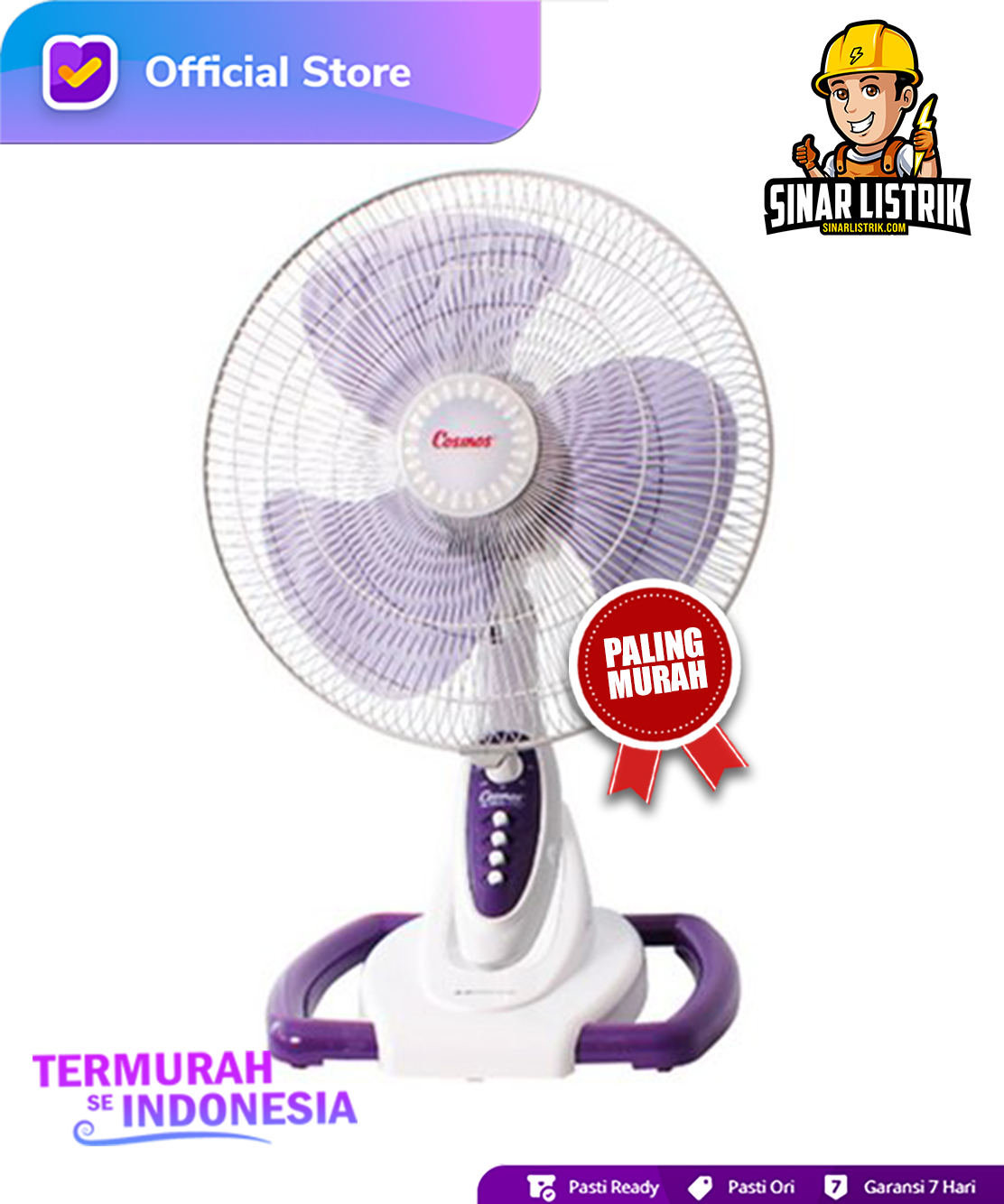 Stand Fan Cosmos S033 Kipas 3 fungsi peletakkan (Wall, Desk, Stand)