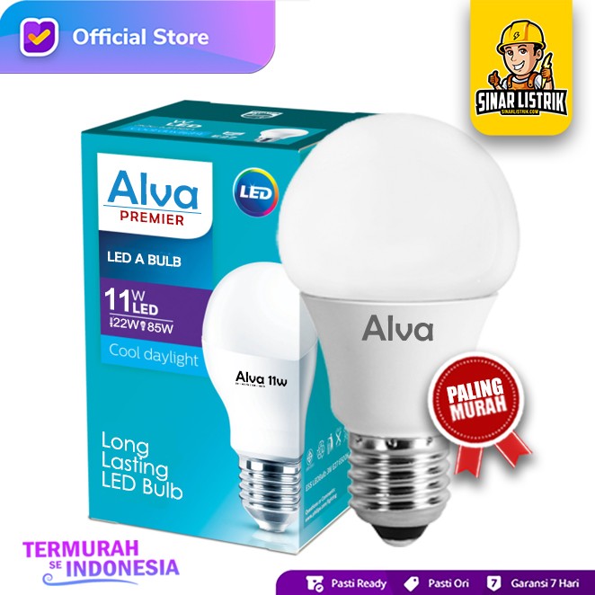 Lampu Alva Premier LED 3 5 9 11 W Watt Putih A Bulb Cool Daylight