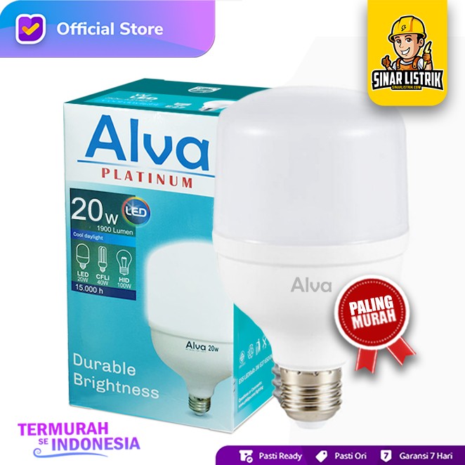 LED 20 Watt Lampu Alva Platinum Putih T Bulb Cool Daylight - 20 Watt