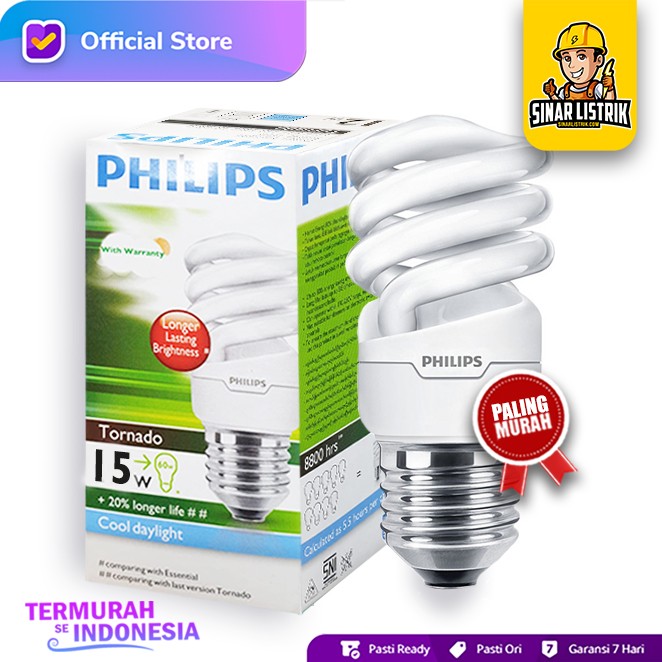 Spiral Tornado 15 W Watt Lampu Philips Putih filip - 15 Watt