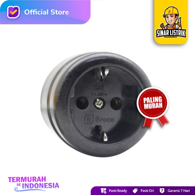Broco Stop Kontak Bulat 6130 Hitam / Arde Outbow Tempel 16A 250V