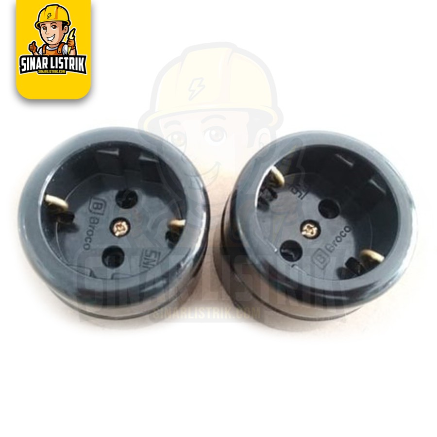 Broco Stop Kontak Bulat 6130 Hitam / Arde Outbow Tempel 16A 250V