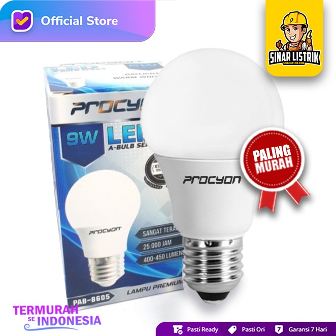 Procyon LED 9 W Watt Lampu Putih A Bulb Cool Daylight - 9 Watt