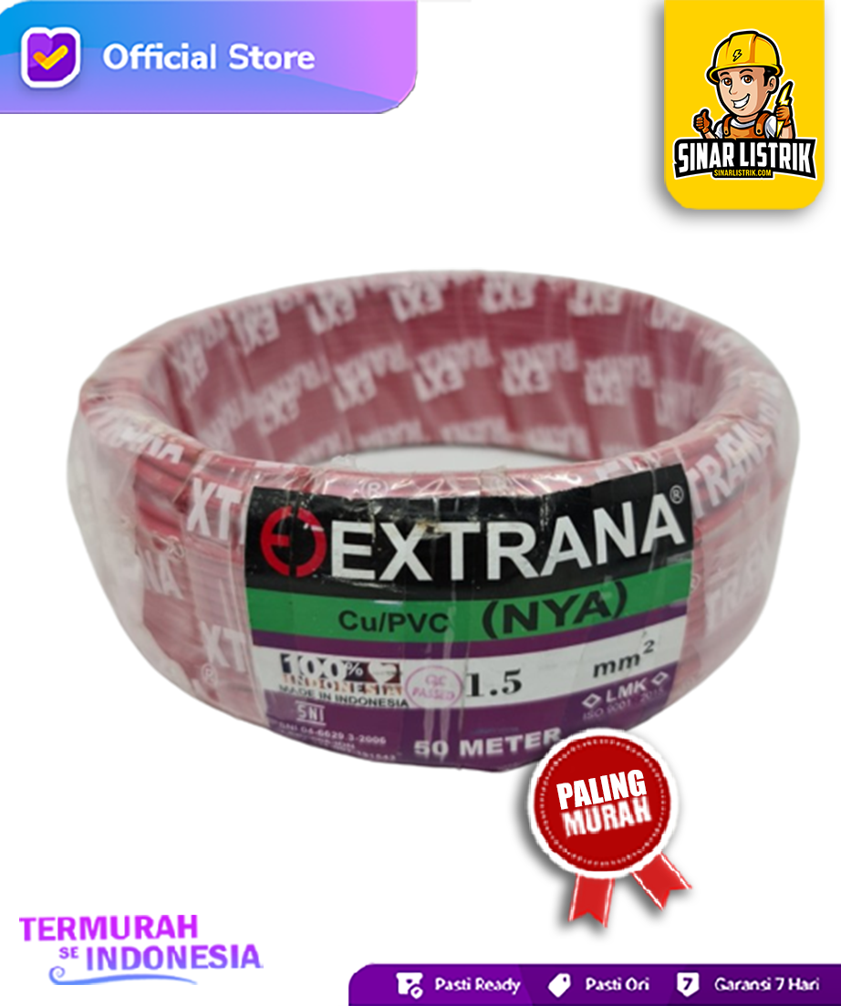 Kabel NYA 1.5 MM EXTRANA 50 Meter Merah