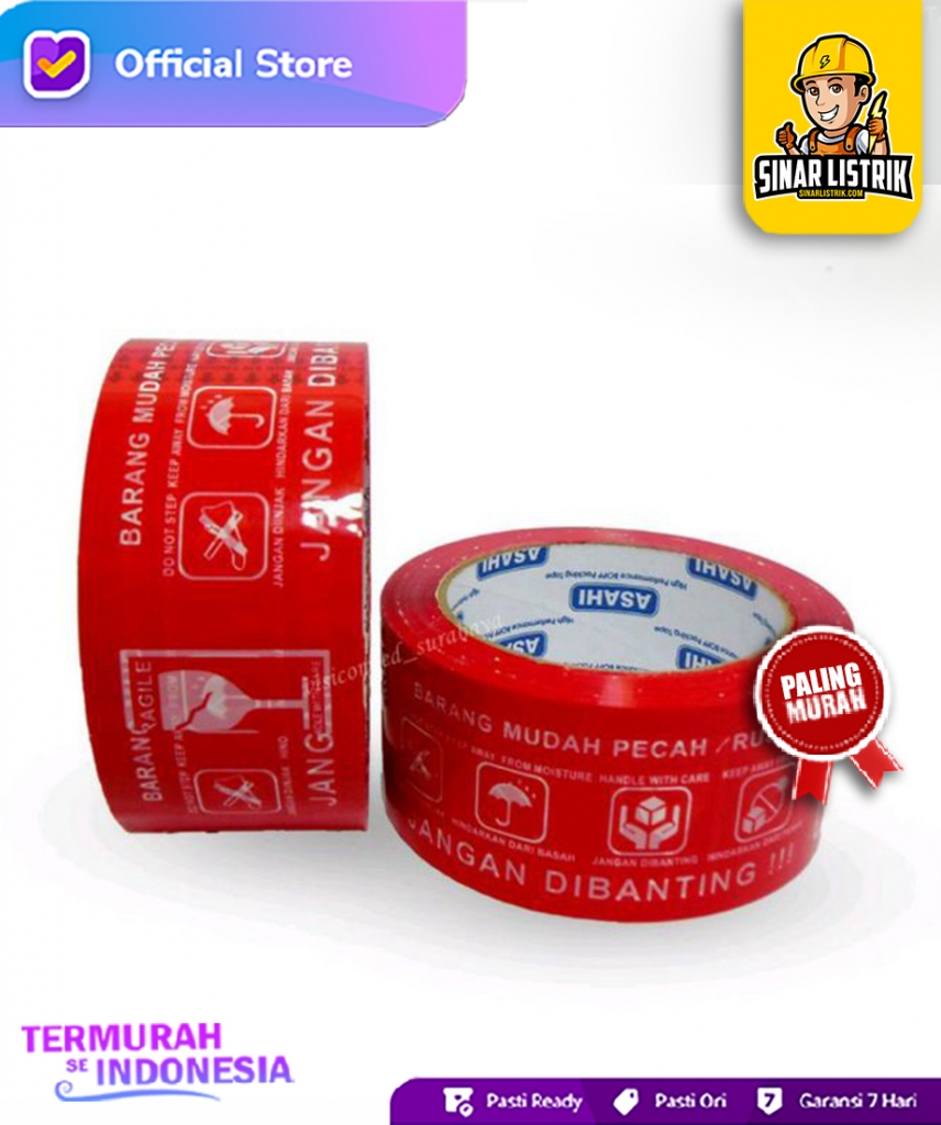 Lakban Isolasi Fragile Merah Asahi 2 Inch
