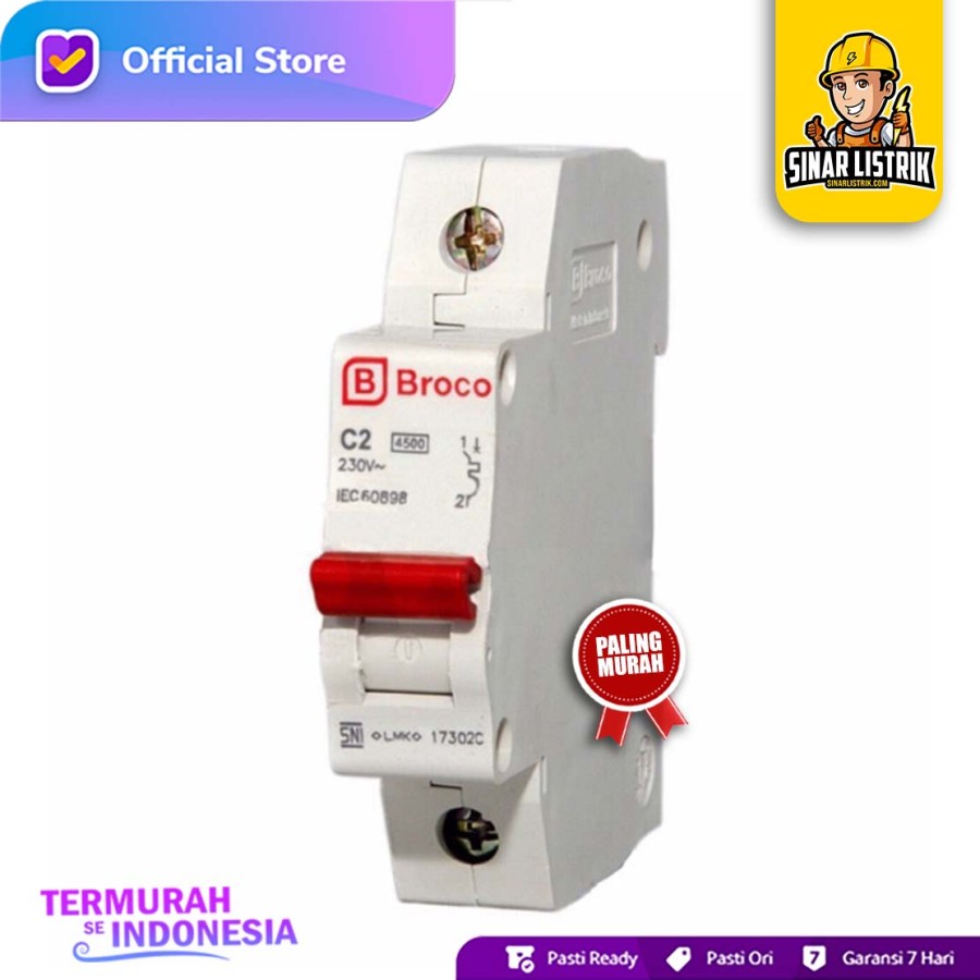 MCB Broco 2A 17302C Sekring 1 Phase Original