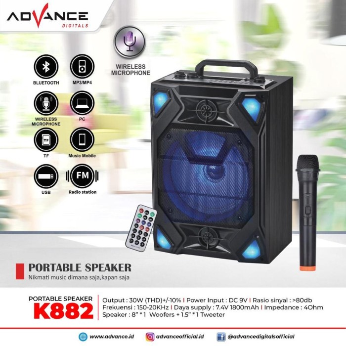 SPEAKER ADVANCE K882 PORTABLE FREE MIC WIRELES